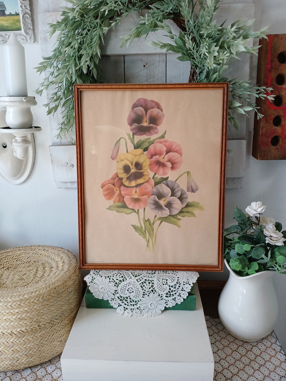 Vintage Large Donald Art Co Muted Pansy Framed Aged Wall Print Art - Etsy