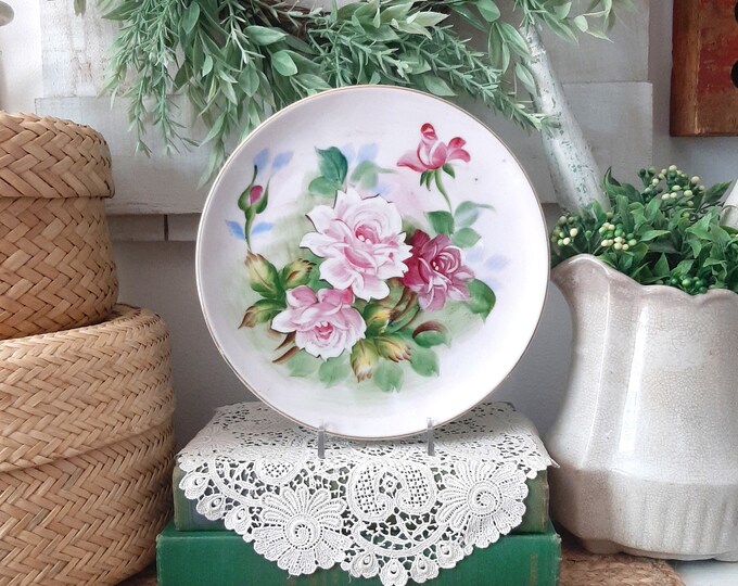Vintage Lefton China Hand Painted Pink Floral Rose Decorative Wall ...