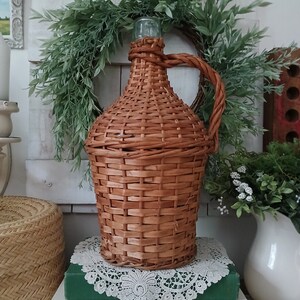 Vintage Wicker Covered Demijohn Glass Jug - Etsy
