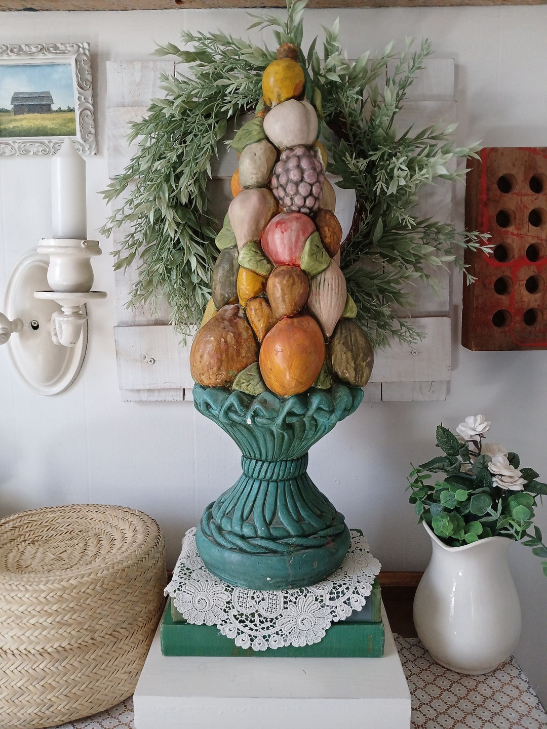 Vintage Extra Large Solid Ceramic Fruit Topiary Statue - Etsy