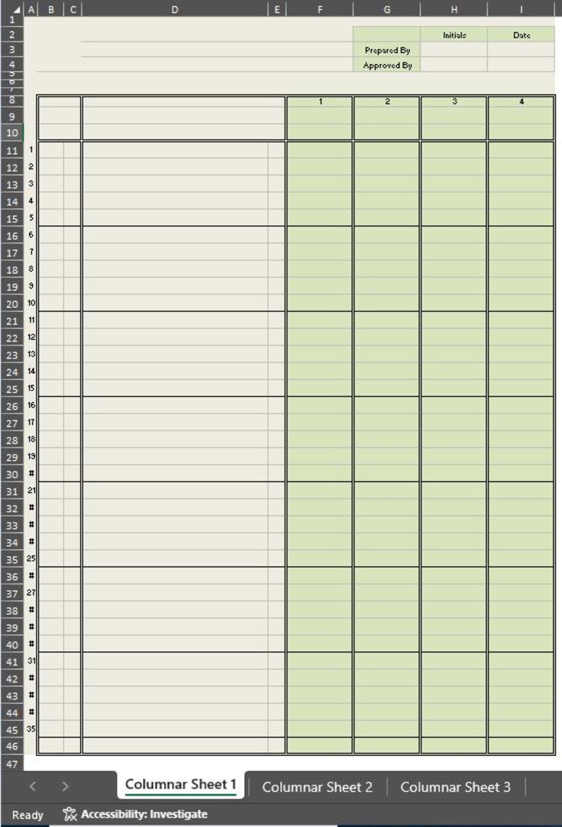 Columnar Paper (excel File) - Etsy