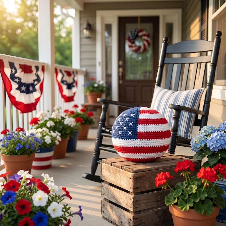 American Flag Crochet Ball, Patriotic Crochet Toy, USA Flag Amigurumi ...