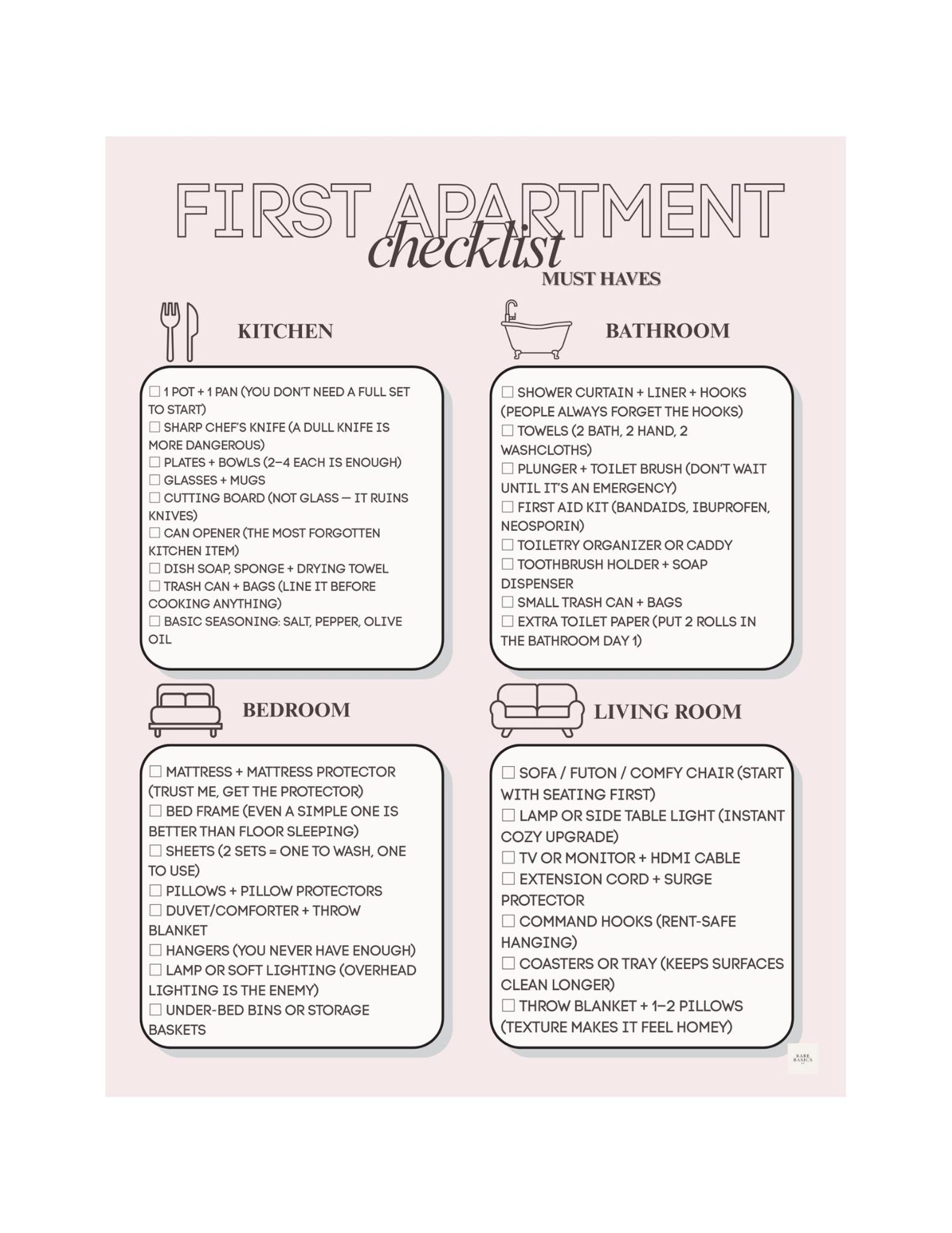 First Apartment Essentials Checklist Printable | Editable Canva ...