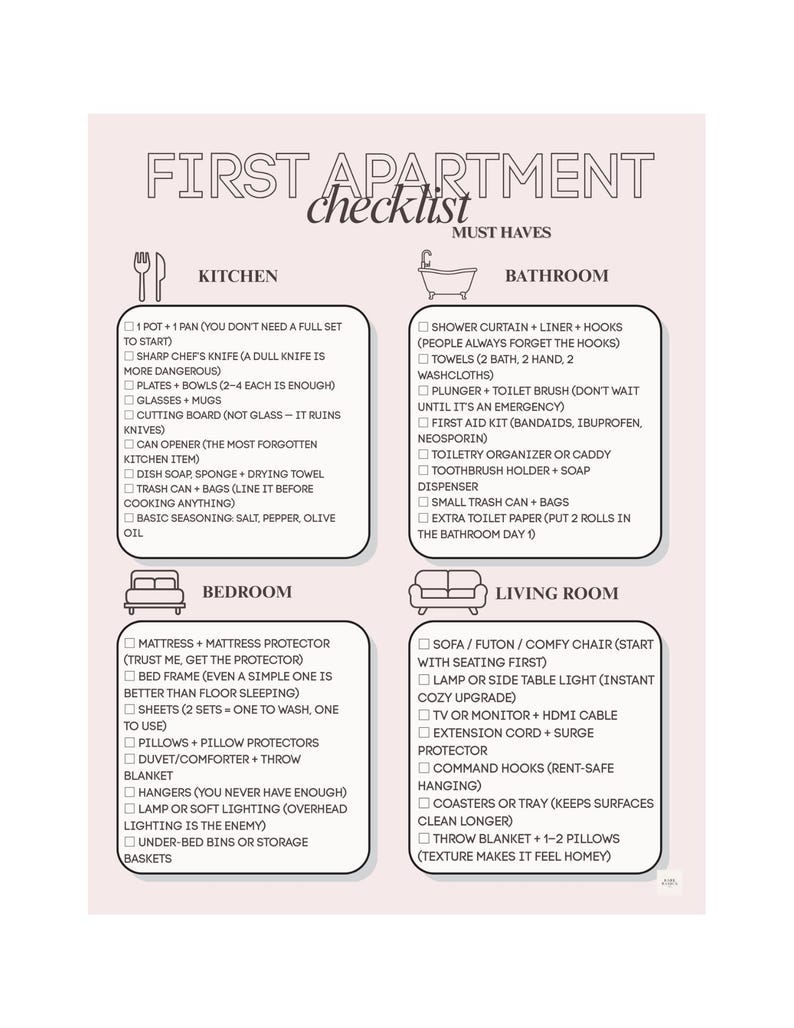 First Apartment Essentials Checklist Printable | Editable Canva ...
