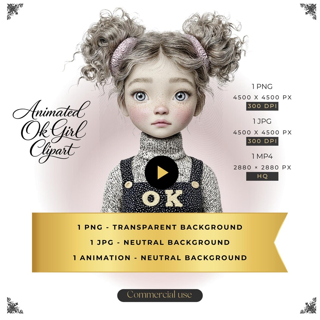 OK Animated Emotion Clipart | Calm Affirmation Girl JPG PNG MP4 ...