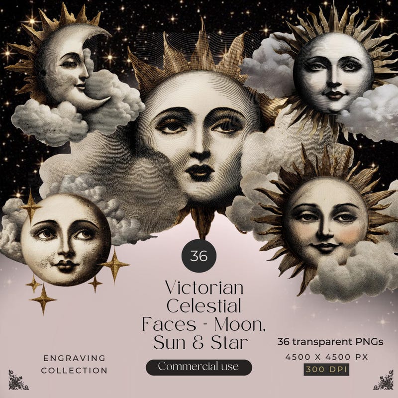 Moon Face Clipart - Etsy