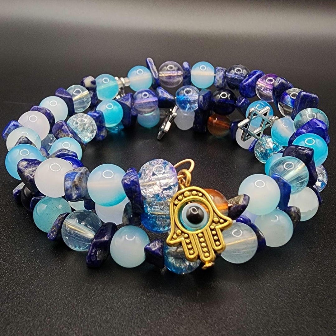 Lapiz Lazuli Chip Blue Glass Star of David Charm Bracelet - Etsy