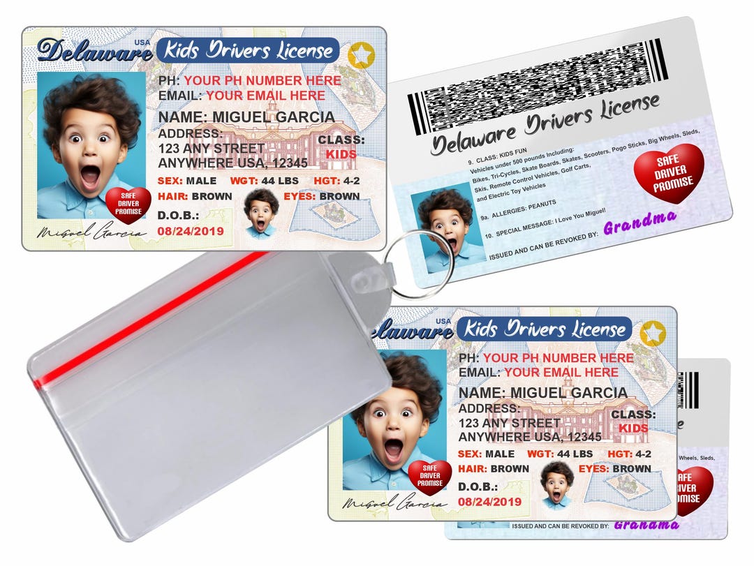 DELAWARE Novelty Kids Driver's License - 2 Full Sized Cards Included ...