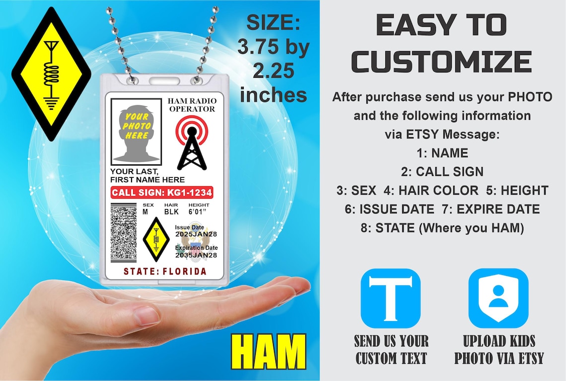 HAM RADIO Identification Card [custom With Your Photo and Info] Amateur ...