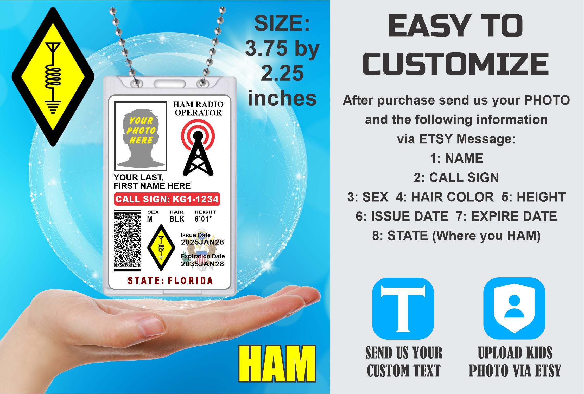 HAM RADIO Identification Card [custom With Your Photo and Info] Amateur ...