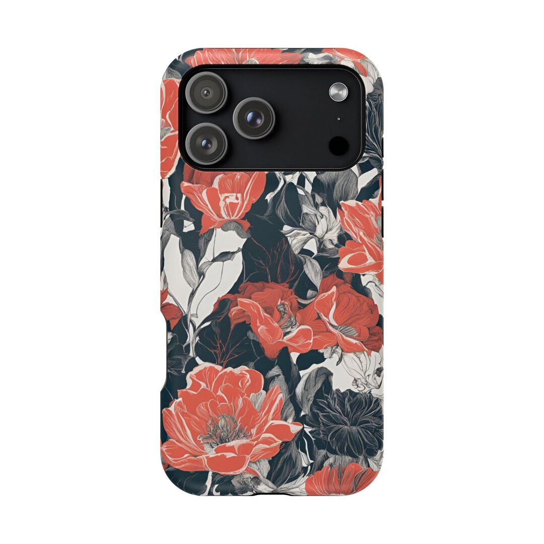 Red Black Floral Magnetic Impact-resistant Cases - Etsy