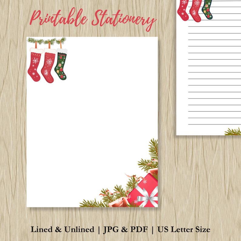 Printable Christmas Tree and Stockings Stationery, Holiday Letter Paper ...