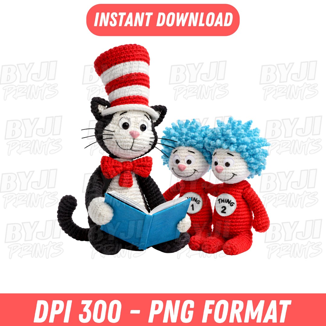 Dr Seuss Thing 1 and Thing 2 PNG | Faux Yarn Crochet Read Across ...