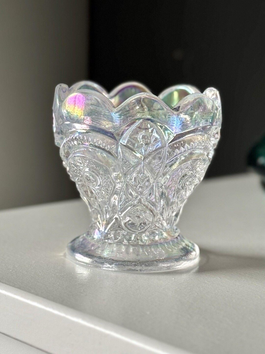 LE Smith Aztec Whirling Star Crystal Clear Carnival Glass Toothpick ...