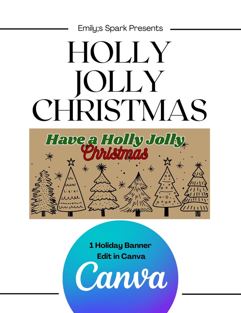 Holly Jolly Banner (edit in Canva) - Etsy