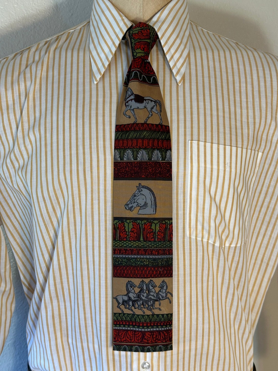 Vintage MENS Rooster Square End Tie With Horse Theme, Circa 1950s-60s ...