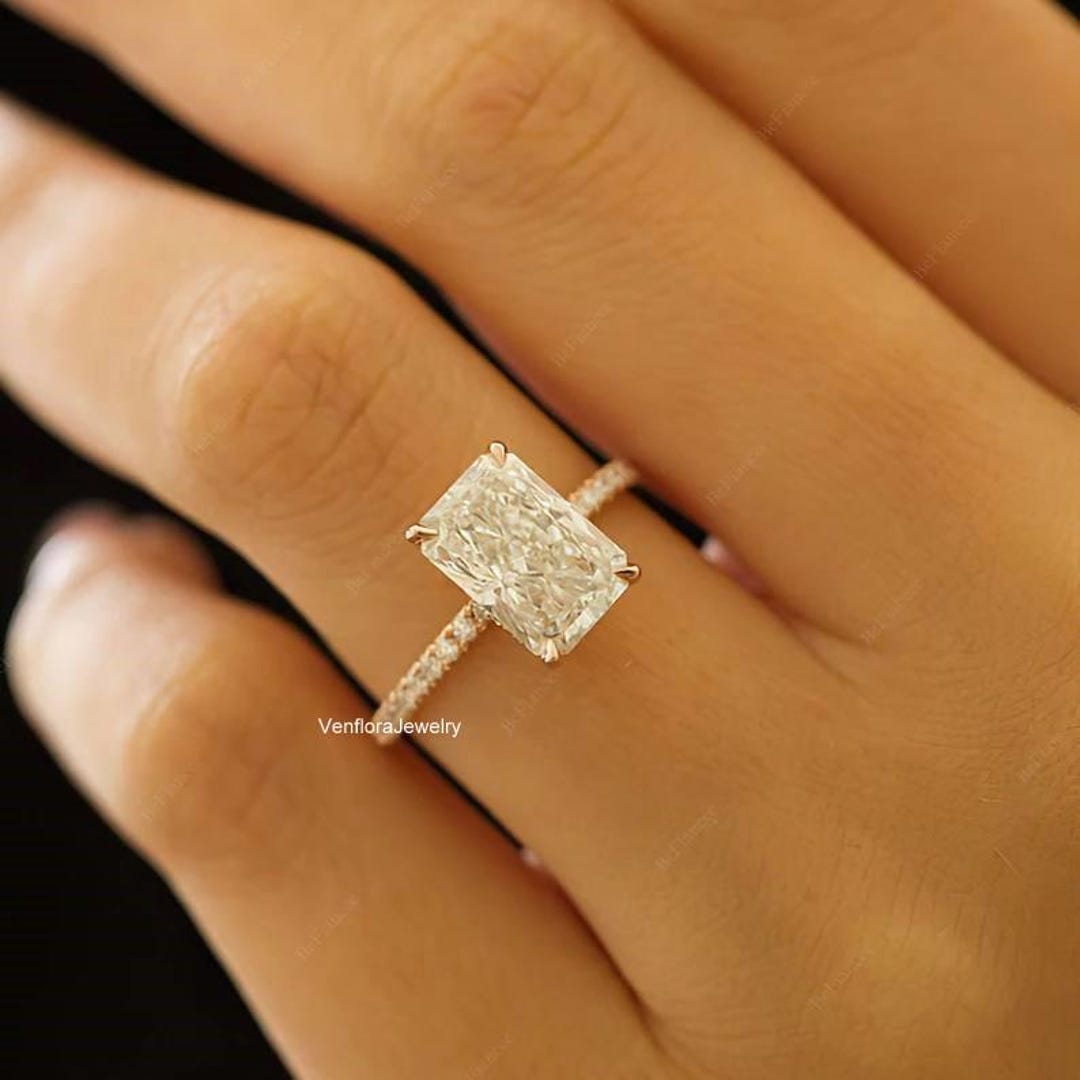3 CT Radiant Cut Moissanite Engagement Ring 14K Solid Gold Wedding Ring ...