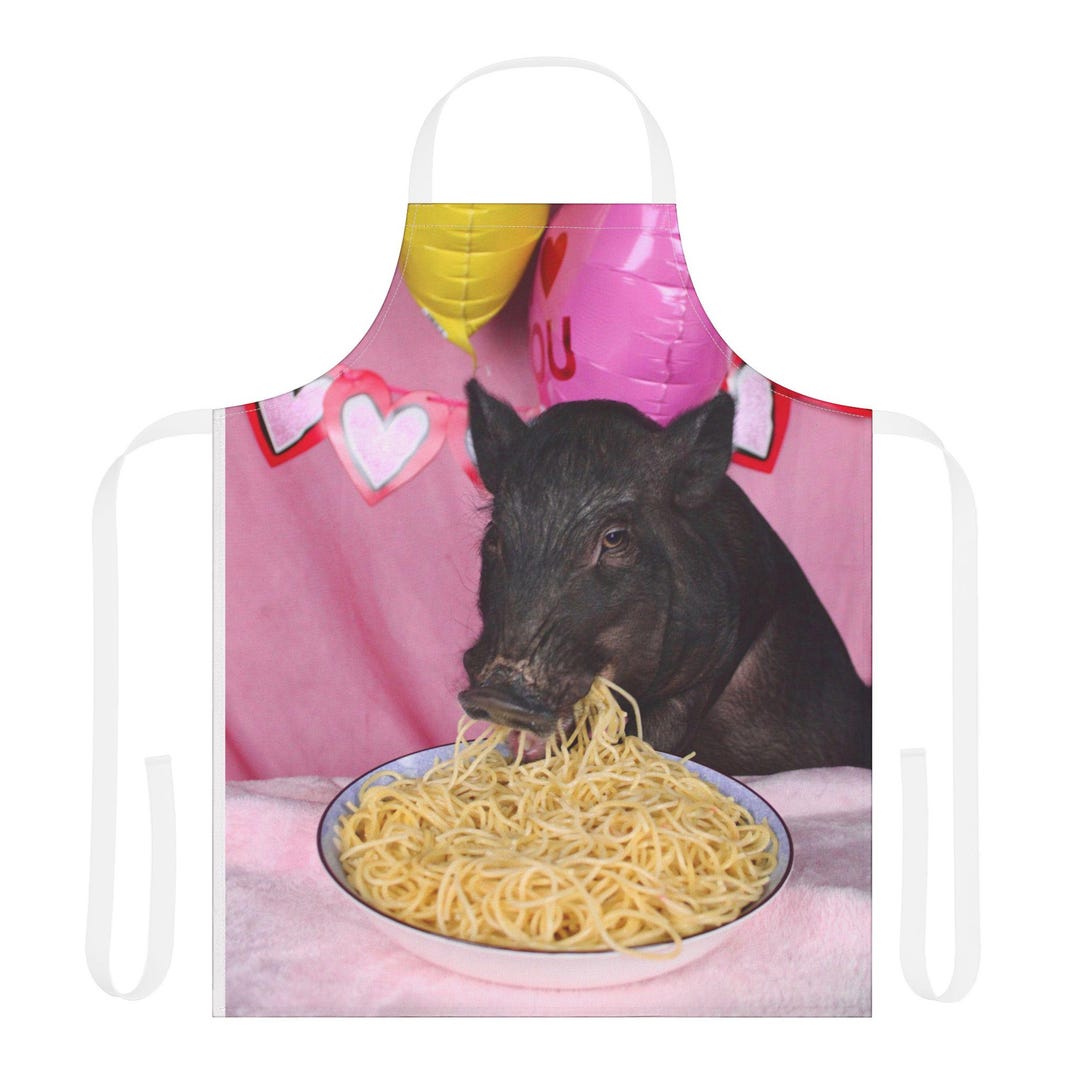 Cute Pig Eating Pasta Apron | Kitchen Cooking Bib, Colorful Strap Apron ...
