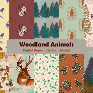 Woodland Digital Paper Bundle, Forest Animals Printables, Digital ...