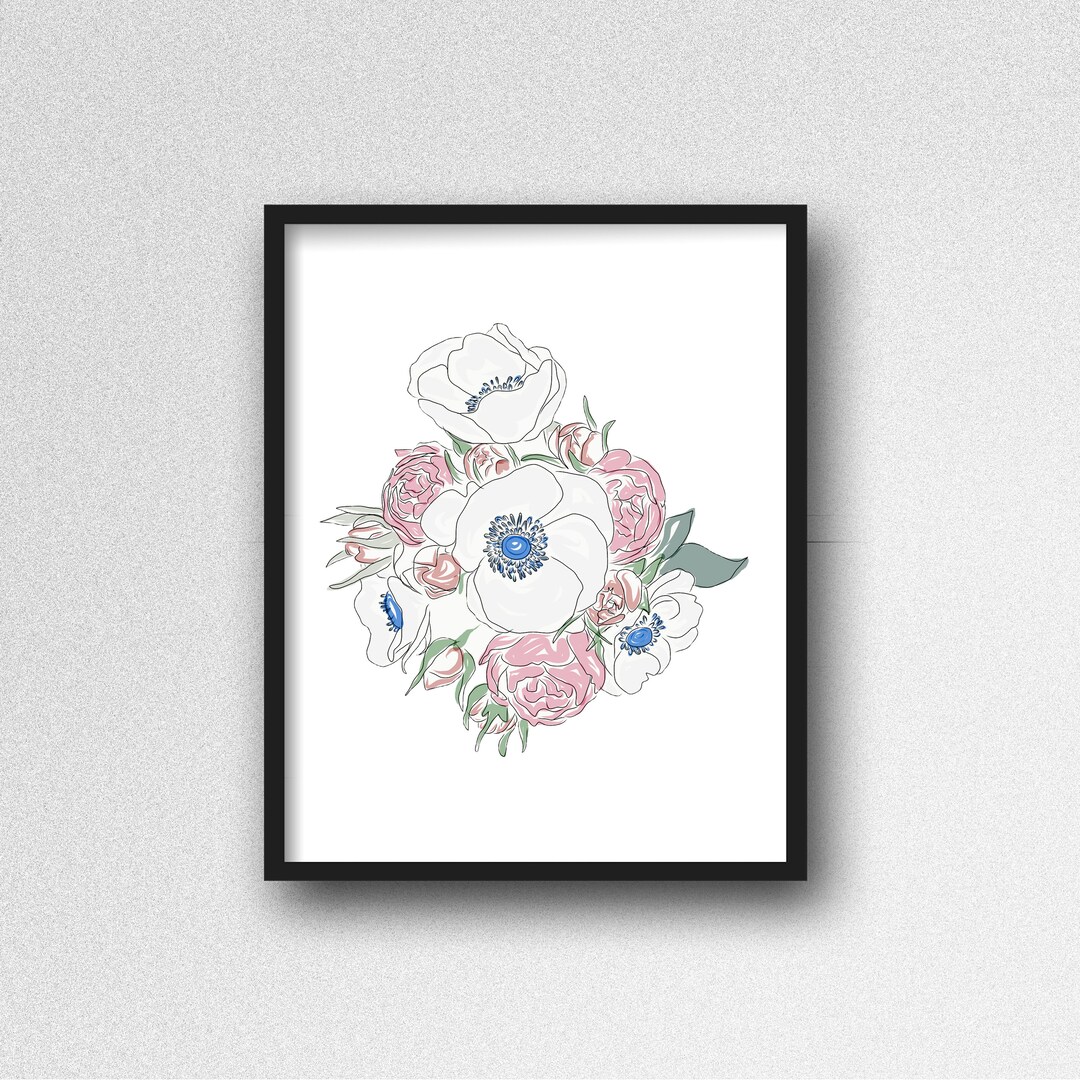 Flower Bouquet Blue Digital Download. Floral Digital Art Print ...