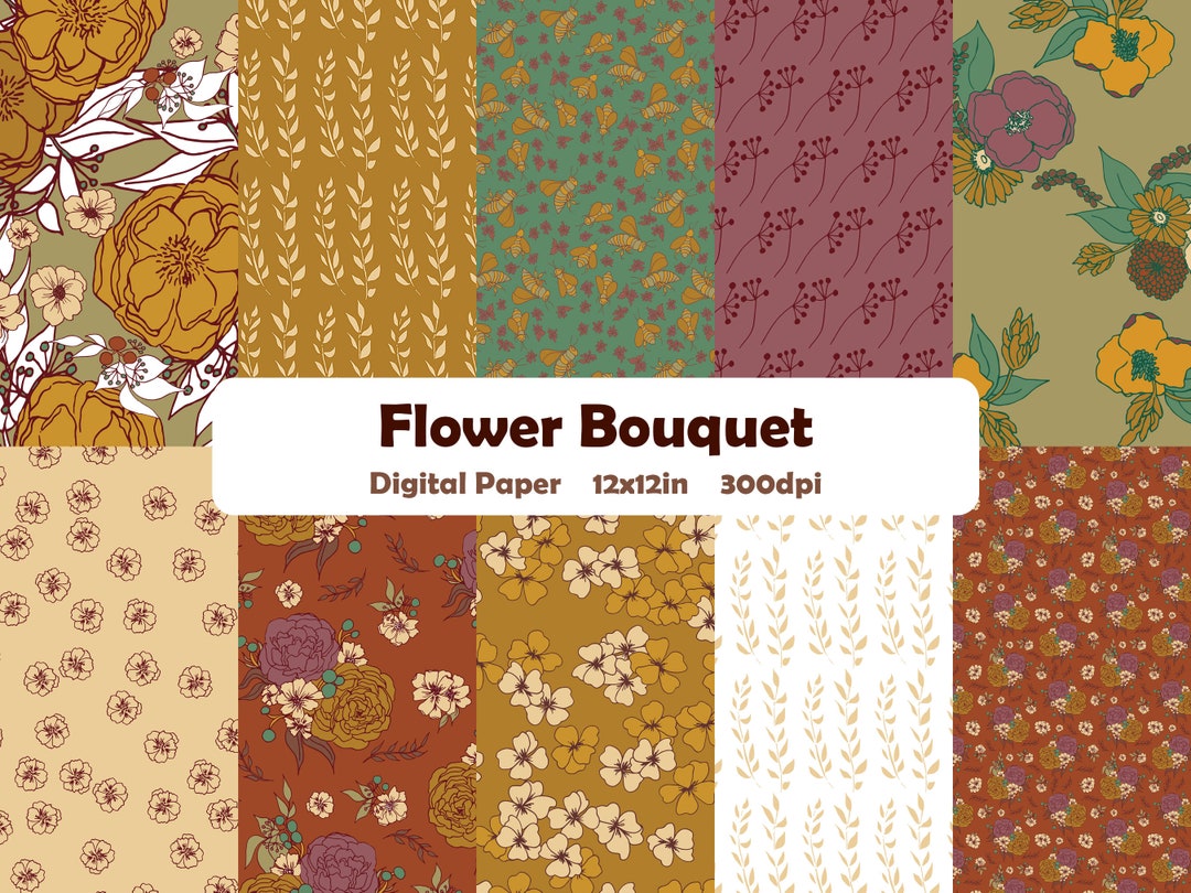 Flower Bouquet Digital Paper, Floral Bouquet Digital Paper, Floral ...