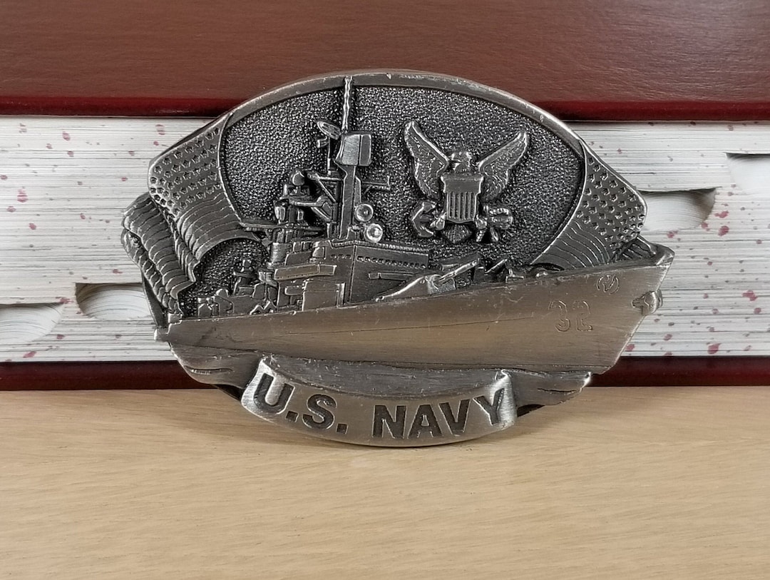 U.S. NAVY Buckle-vintage Military Ship-belt-bergamot Brass Works-1981 ...