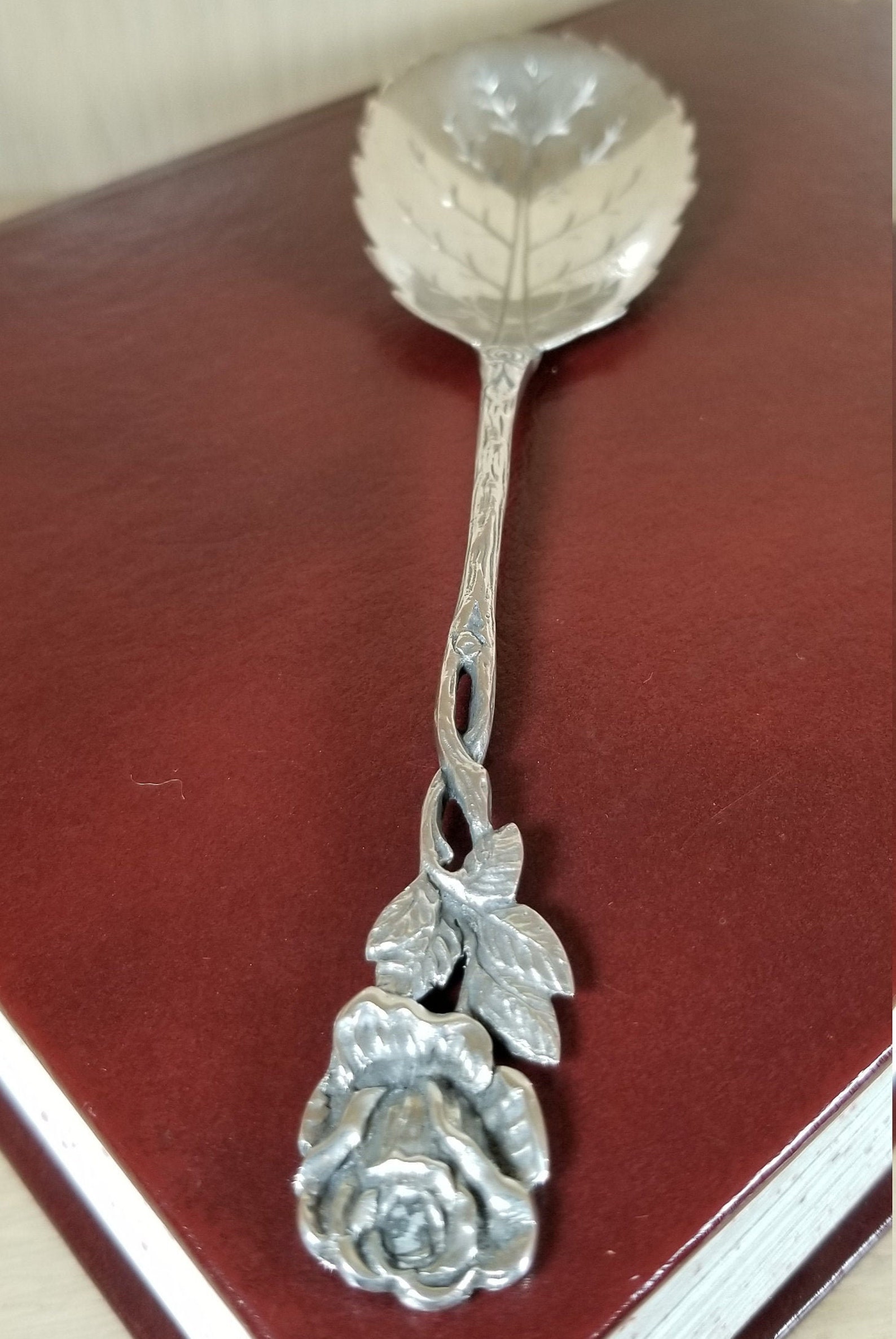 SILVER LEAF Spoon-vintage Rose Motif-antique Serving Piece-kitchen ...