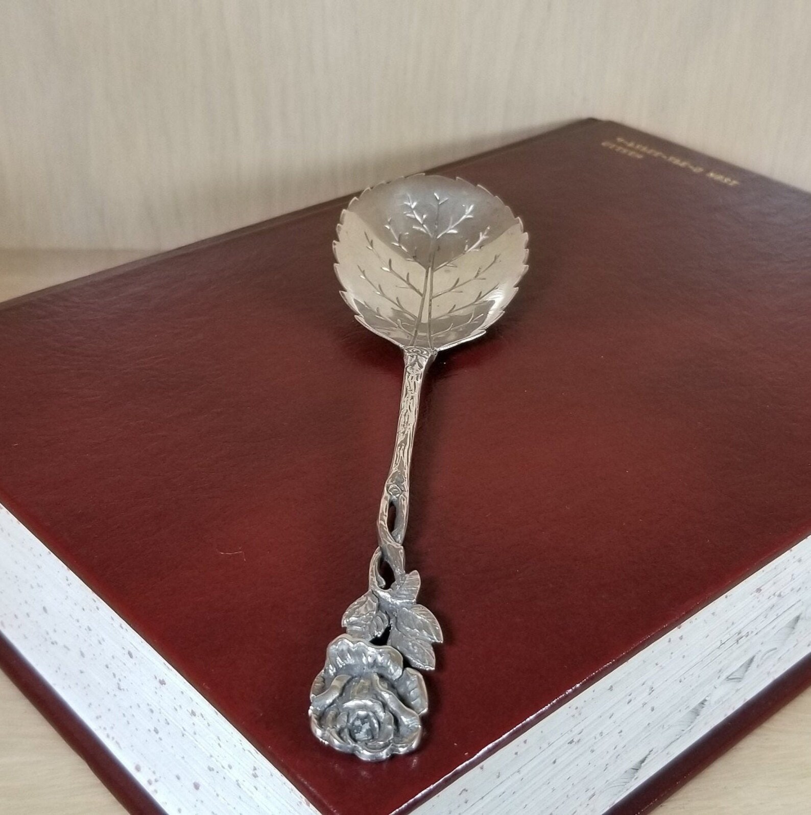 SILVER LEAF Spoon-vintage Rose Motif-antique Serving Piece-kitchen ...