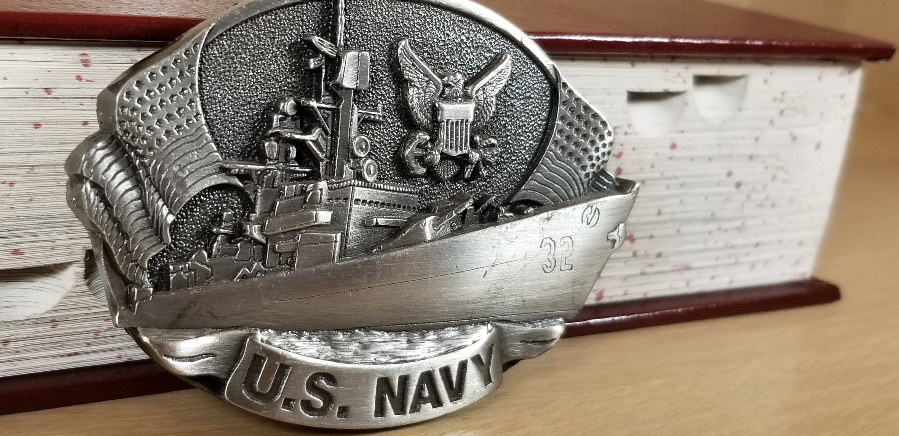 U.S. NAVY Buckle-vintage Military Ship-belt-bergamot Brass Works-1981 ...