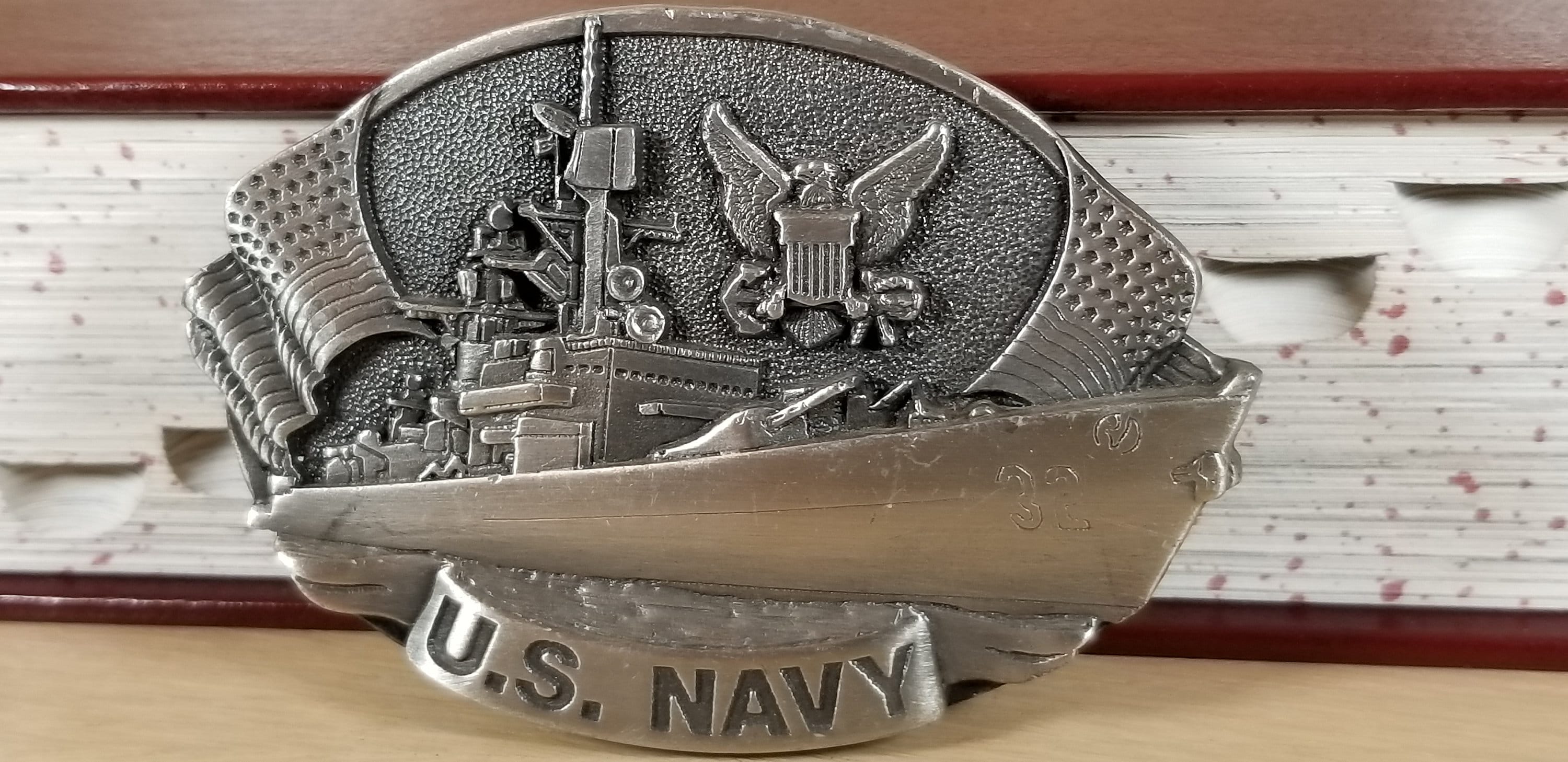 U.S. NAVY Buckle-vintage Military Ship-belt-bergamot Brass Works-1981 ...