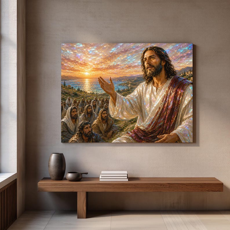 Predigt auf dem Berg Jesus Leinwand Kunst | Christliche Kunstwerk für ...