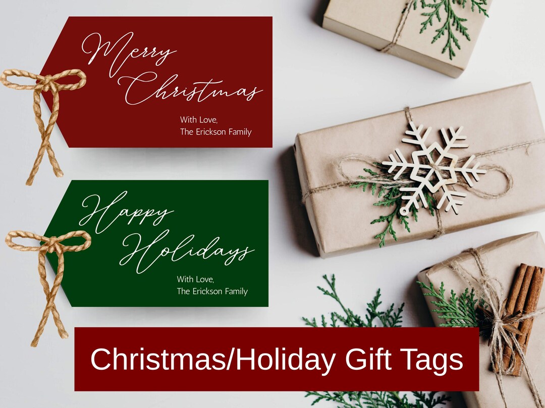 Editable Christmas Gift Tags, Red and Green Holiday Labels (digital ...
