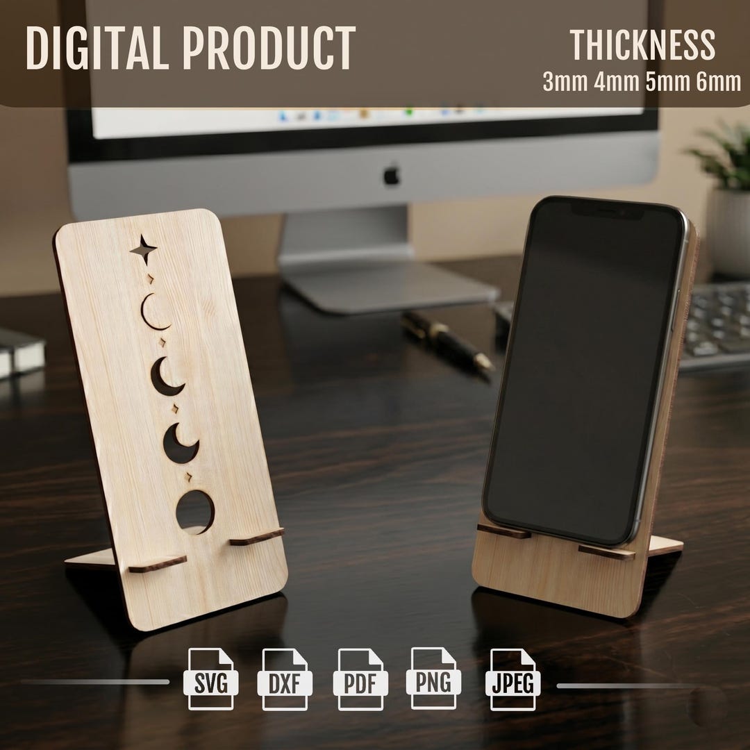 SVG and DXF Files of a Laser-cut Cell Phone Holder With a Wooden Base ...