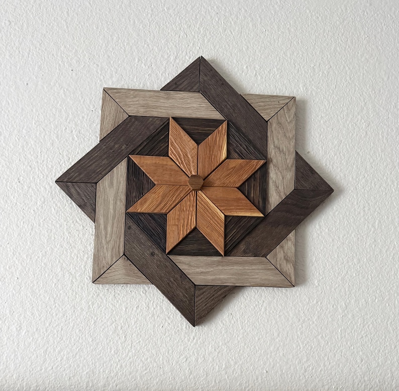 Handcrafted Wooden Geometric Wall Art | Large 3D Wood Mosaic | Rustic ...