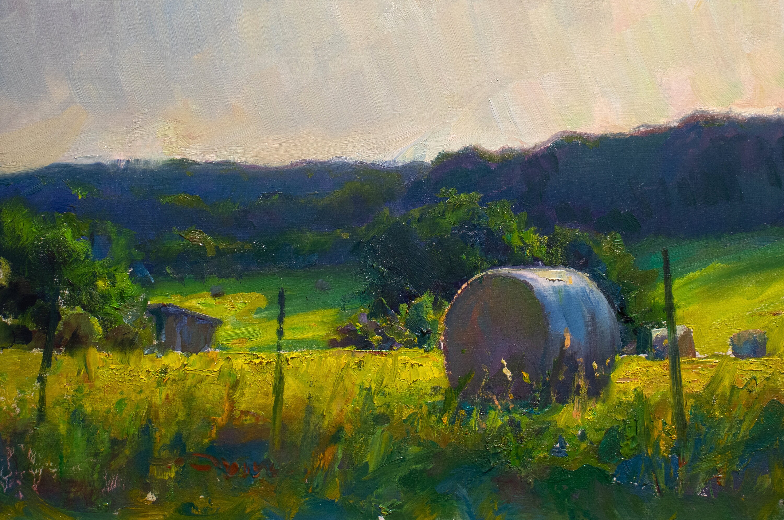Original Impressionism Oil Painting of Hay Bale and Farm Scene With ...