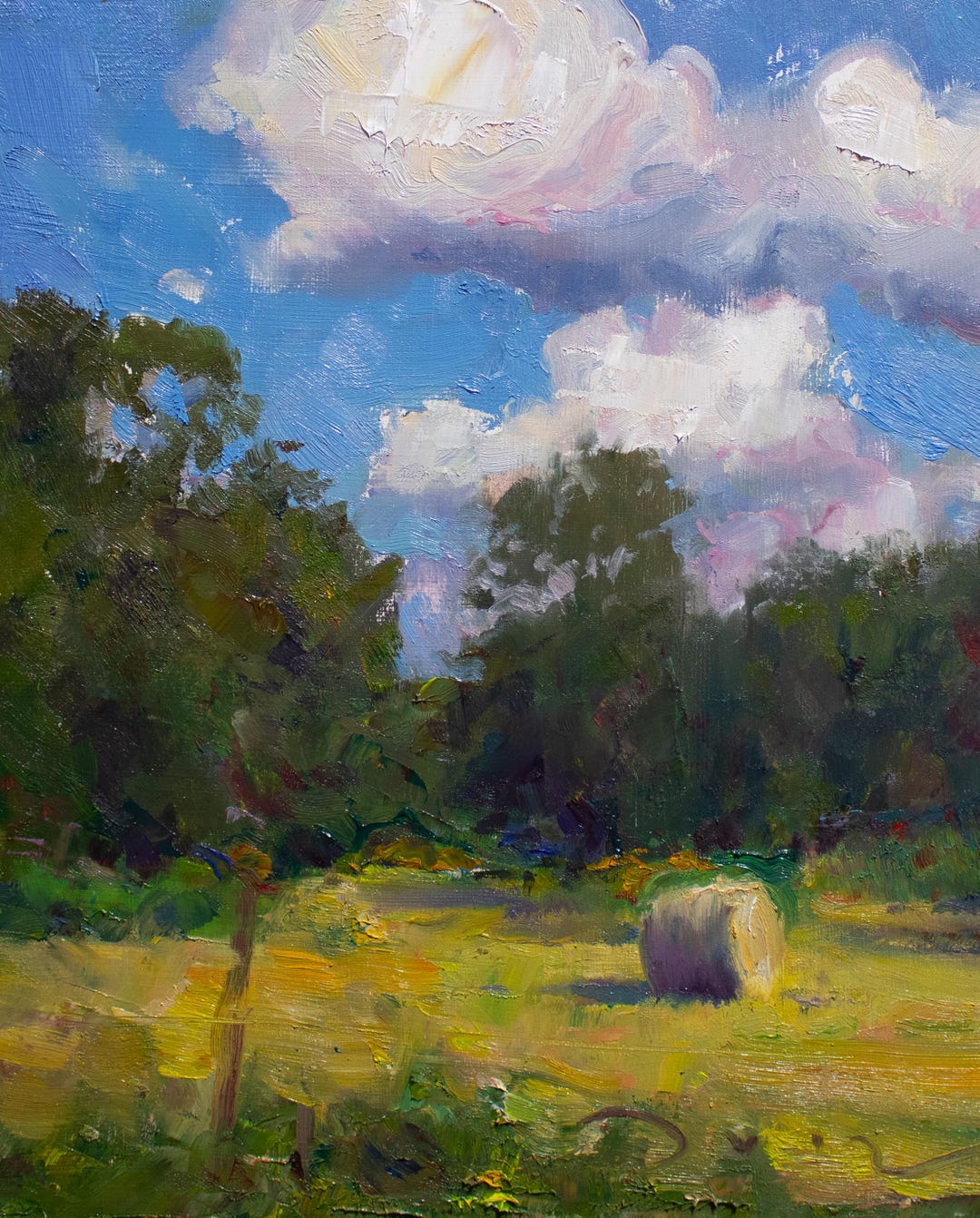 Impressionism Landscape Oil Painting of Hay Bale Summer Day 8x10 Inch ...