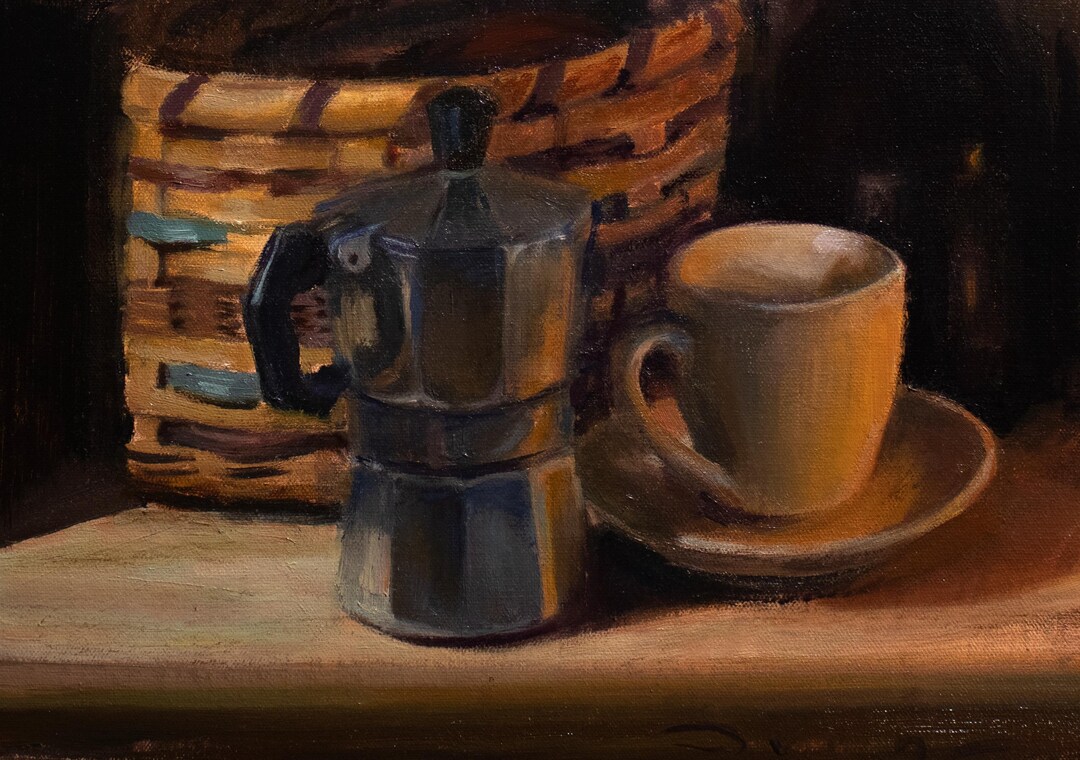 Still Life Painting of Countertop Clutter Coffee Morning 9x12 Inch Oil ...
