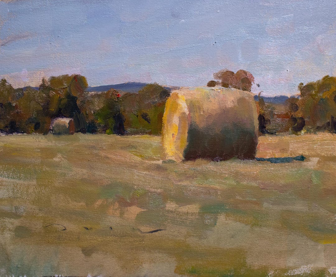 Impressionism Plein Air Landscape of Hay Bales 9x11 Inch Oil Painting ...