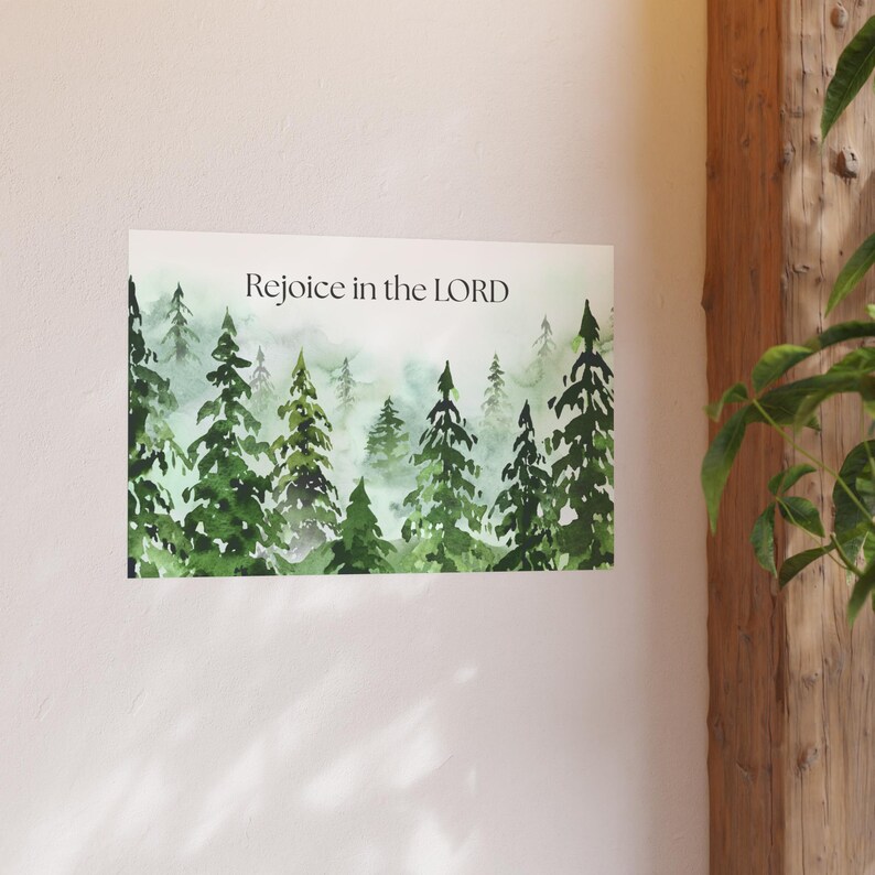 Rejoice in the LORD Forest Watercolor Poster Christian Scripture Wall ...
