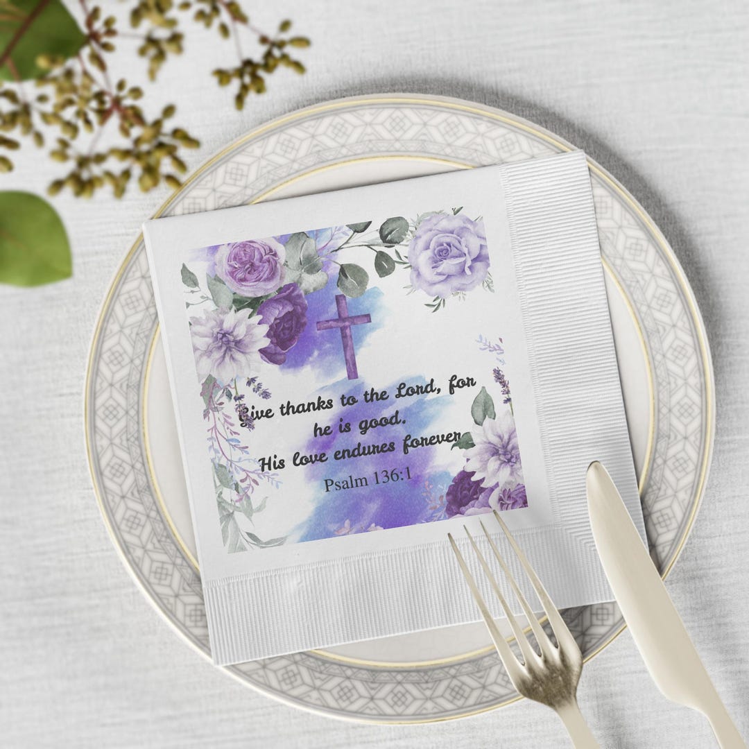Scripture Cross Faith Napkins | White Coined Napkins, Purple Religious ...