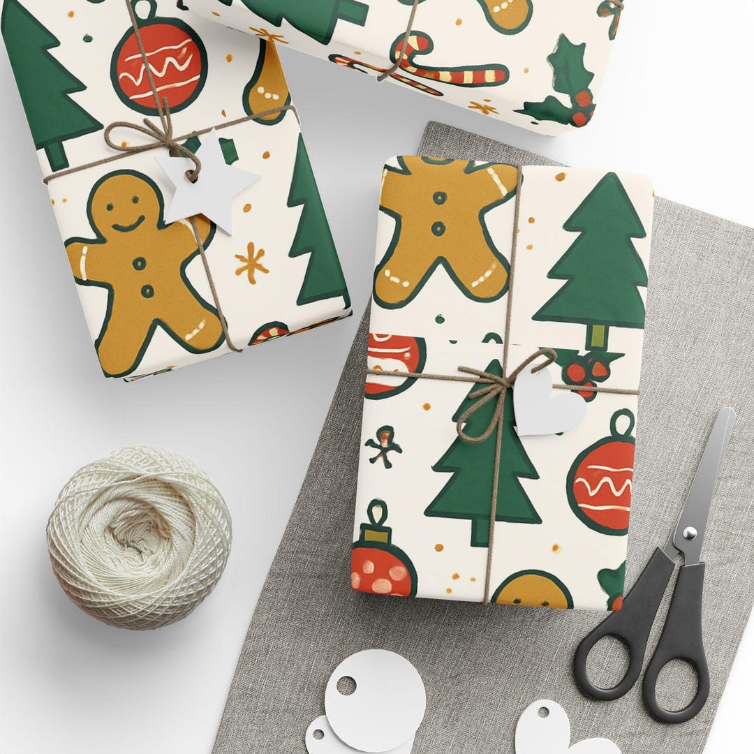 Gingerbread Christmas Wrapping Paper, Festive Holiday Gift Wrap, Xmas ...