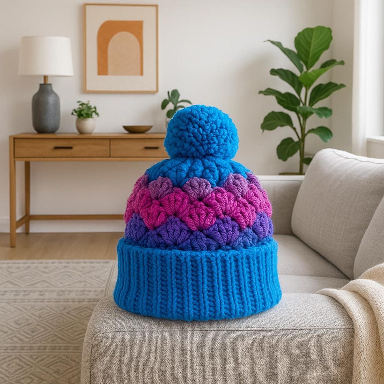 Chunky Beanie Crochet Pattern PDF – Puff Stitch Hat Tutorial – Colorful ...
