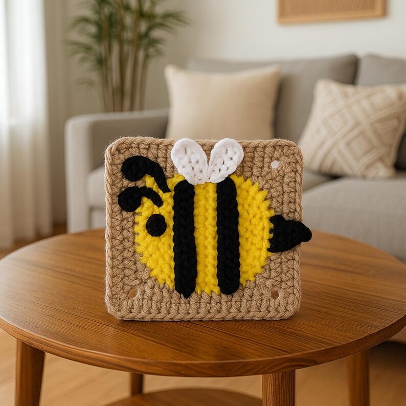 Bee Granny Square Crochet Pattern PDF – Cute Bee Applique Tutorial ...