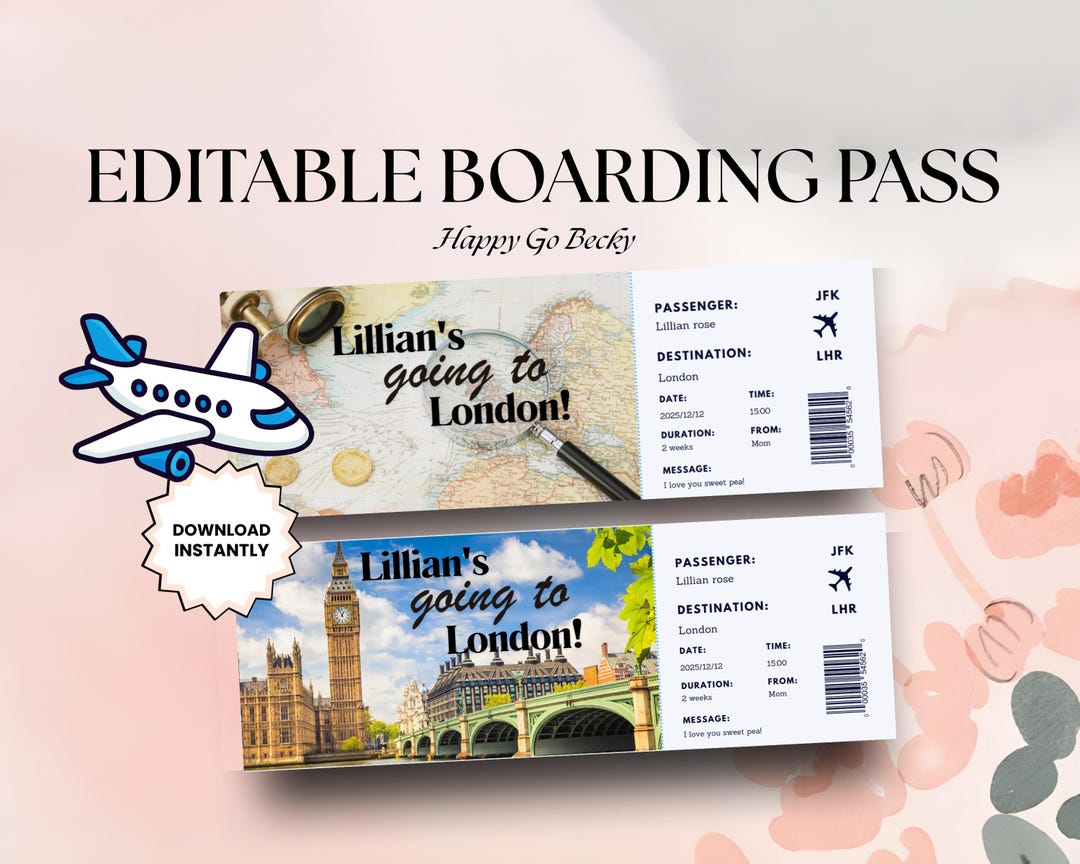 Editable Boarding Pass Canva Template | Surprise Trip Reveal | Travel ...