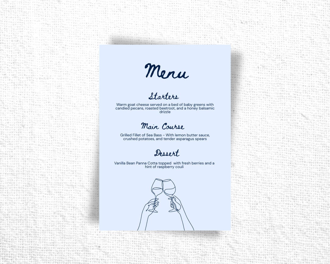 Cursive Style Dinner Party Menu Downloadable Template - Etsy