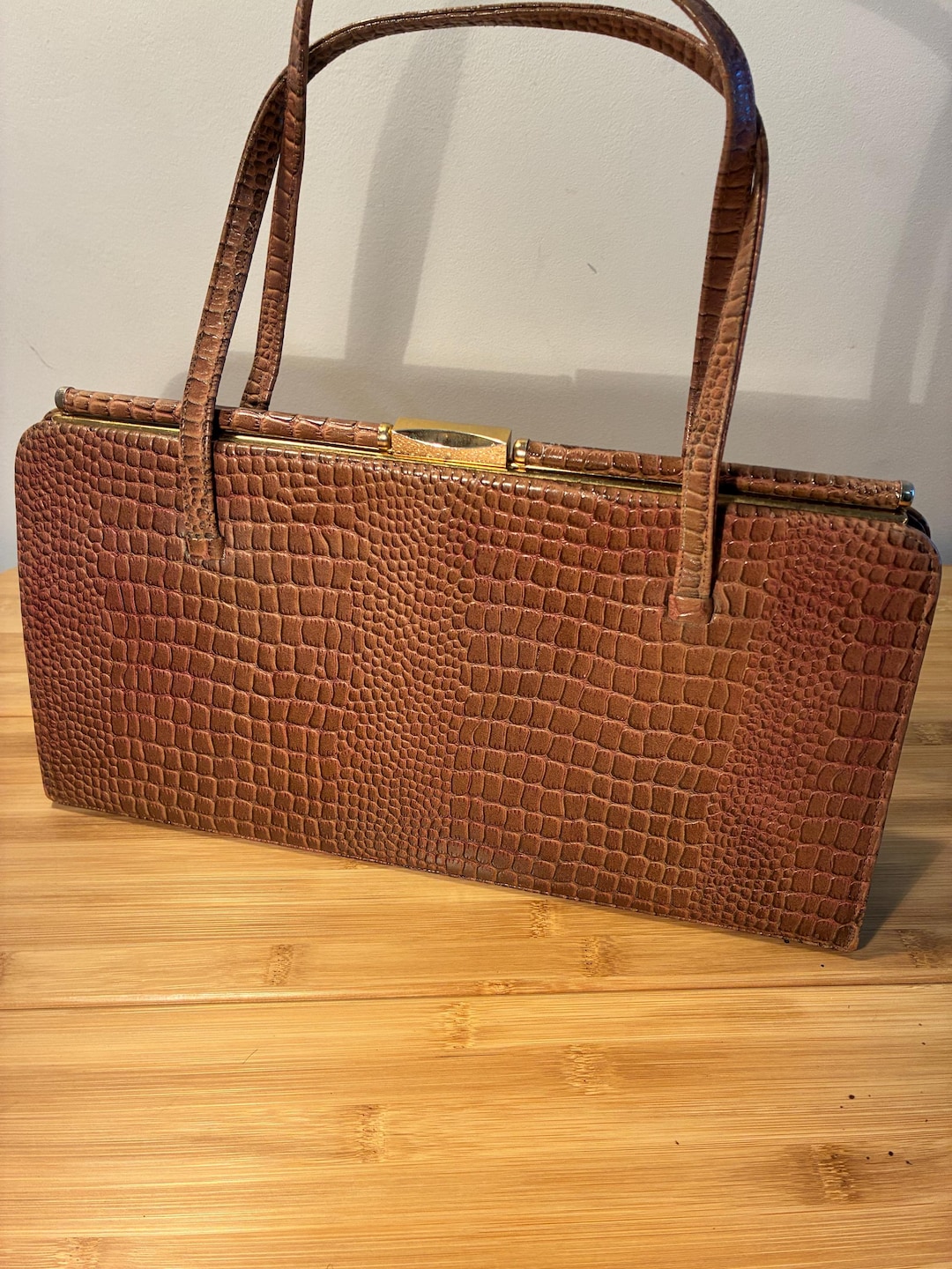 Large Faux Aligator Brown Kiss Lock Handbag - Etsy