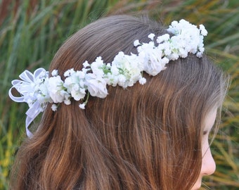 First Communion Flower Crown, First Communion Headpiece, White Flower ...