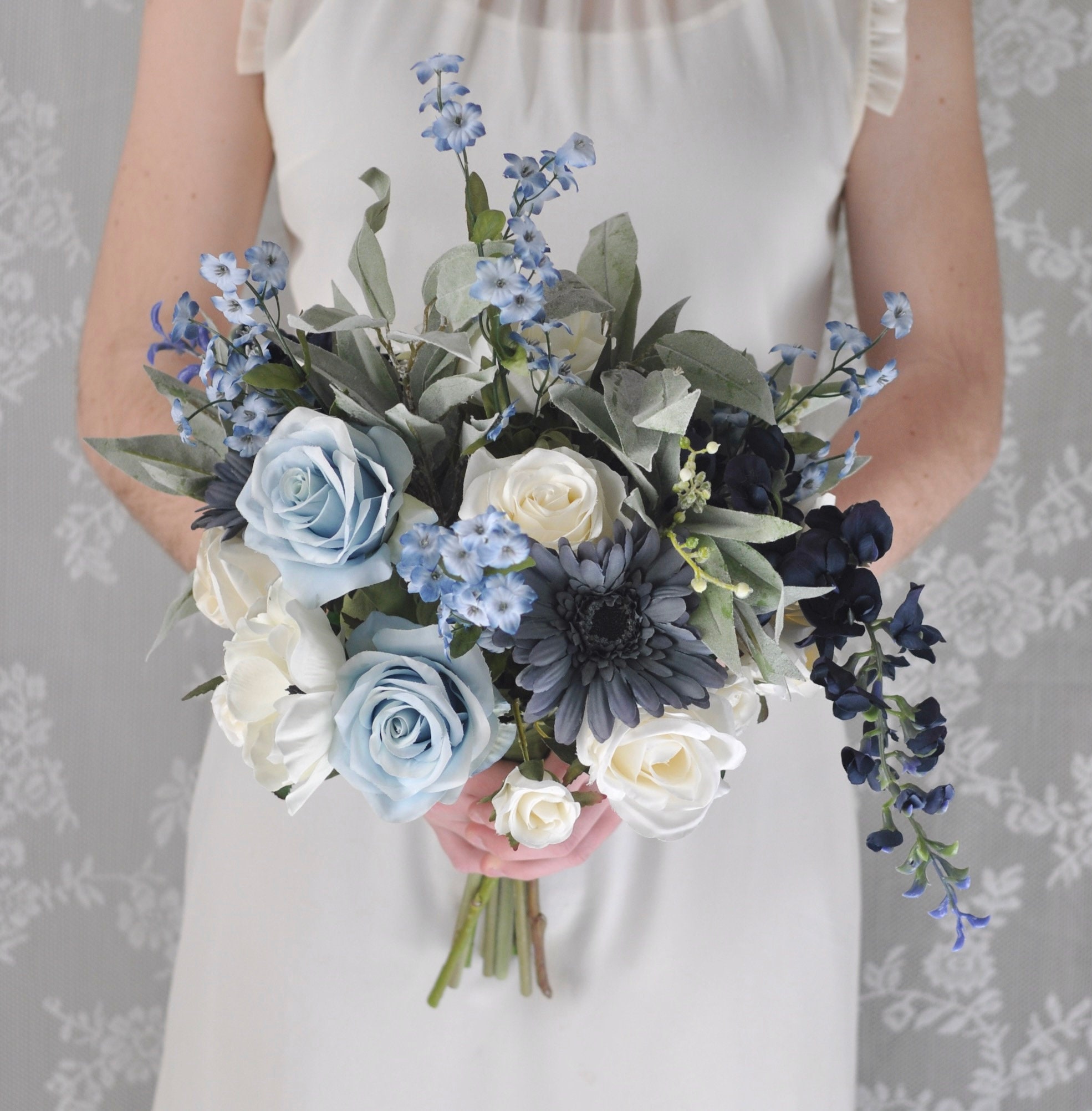 Blue Wedding Bouquet, Bridal Bouquet, Flower Bouquet, Silk Flower ...