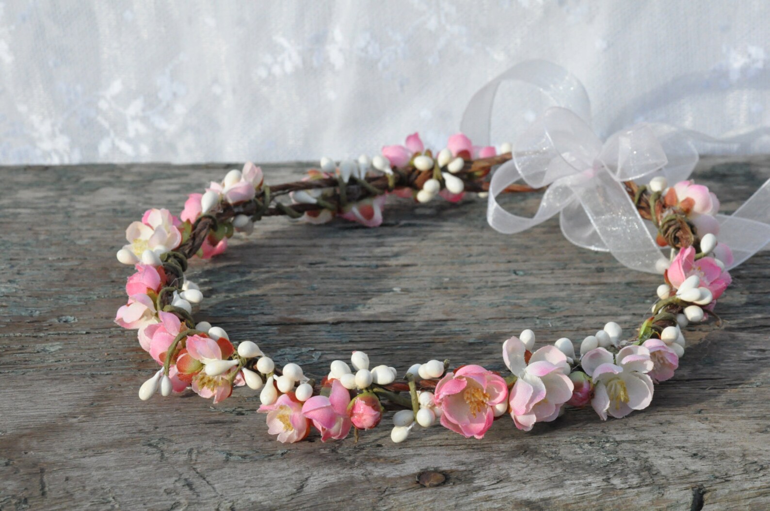 First Communion Headpiece, First Communion Flower Crown, Pink Flower ...
