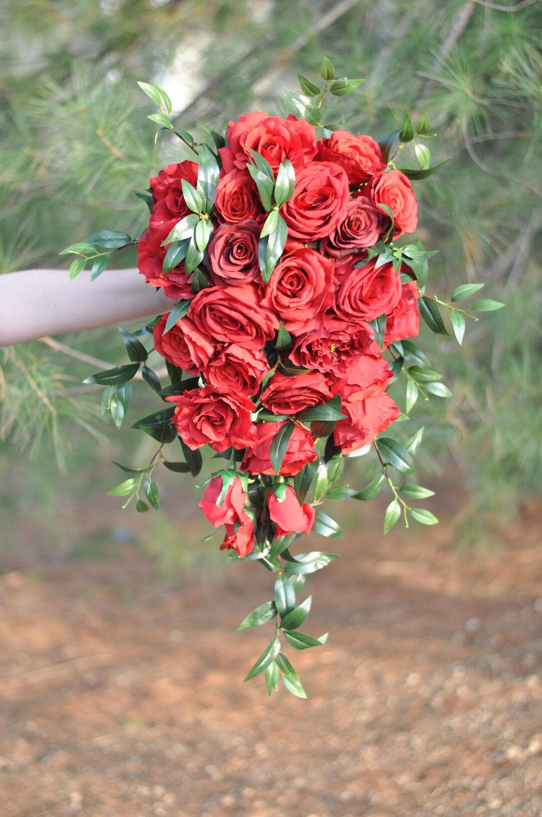 Red Rose Bouquet, Cascade Bridal Bouquet, Red Rose Flowers, Flower ...